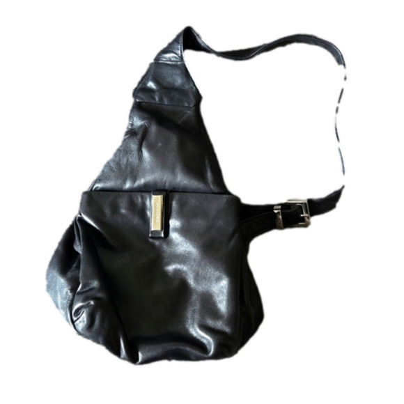 Perlina | Bags | Perlina Vintage Black Leather Slingback Backpack ...